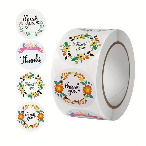 No Brand | Office | 50 Pieces Flower Thank Youstickers 4 Designs Inch ...